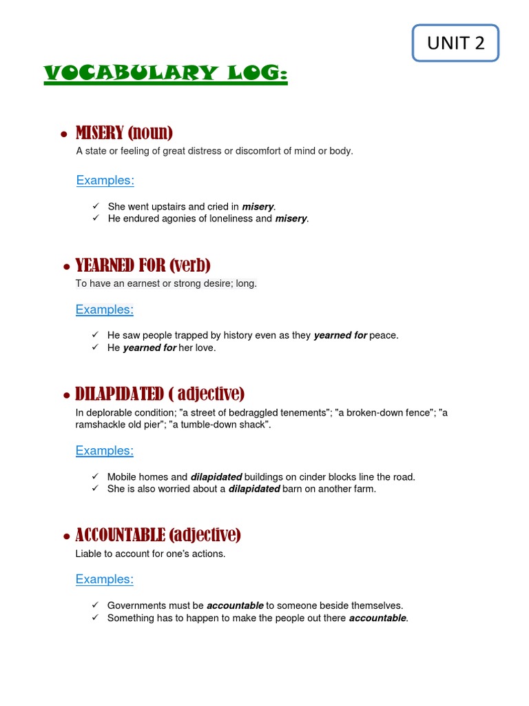 Understanding Key Concepts: A Vocabulary Log of Terms Related to ...