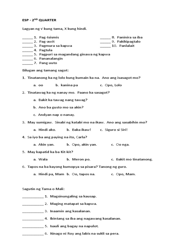 ESP Review - 2nd Quarter | PDF
