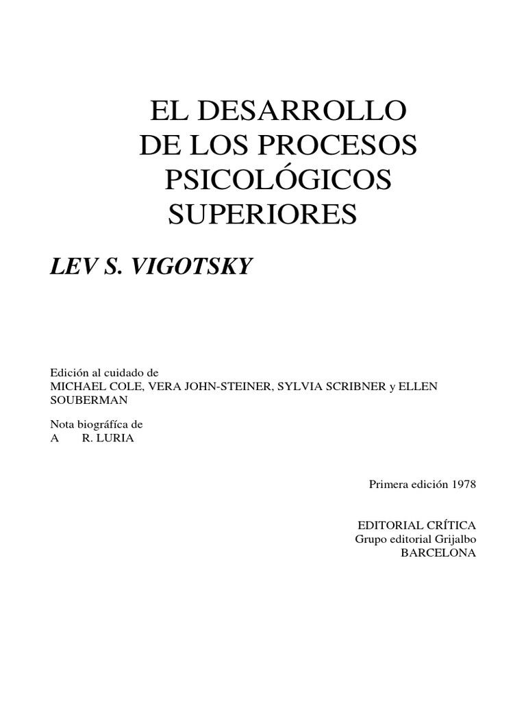 El Desarrollo de Los Procesos Psicológicos Superiores, Lev Vygotsky | PDF | Evolución | Aprendizaje