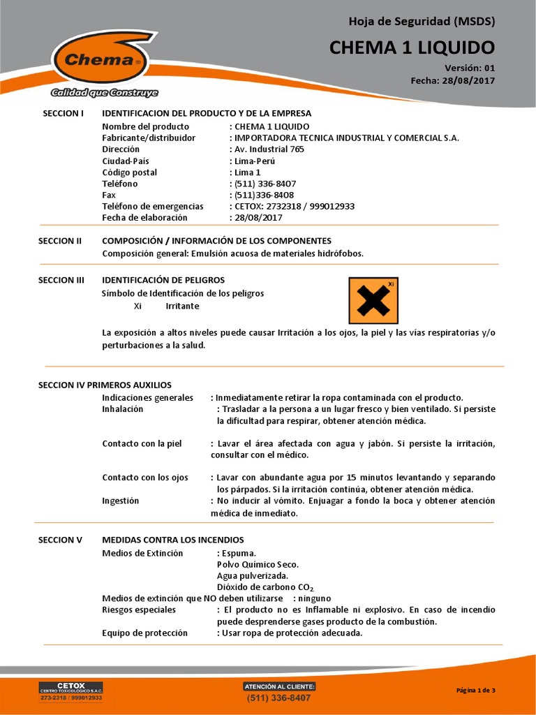 MSDS | PDF | Mercancías peligrosas | Agua