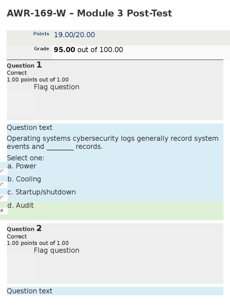 AWR 169 W Module 3 Post Test | PDF | Computer Security | Security