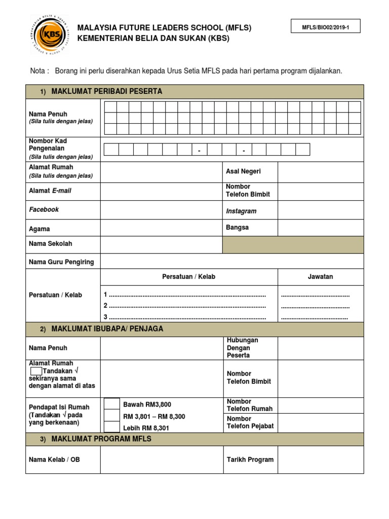 1 Borang Maklumat Peserta (Biodata) Mfls | PDF