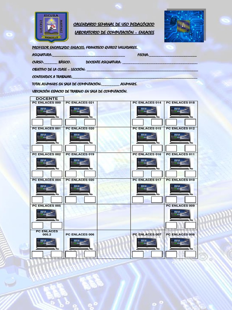 Bitácora Uso Sala de Computación. | PDF
