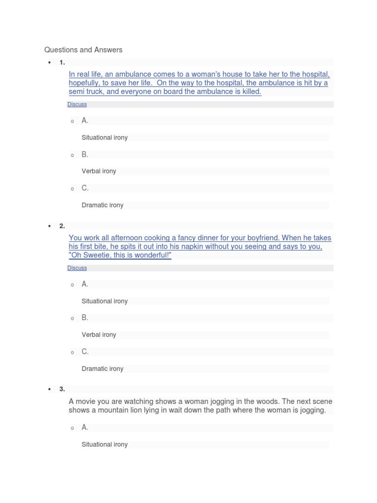 Irony Quiz | PDF | Irony | Characters In Romeo And Juliet