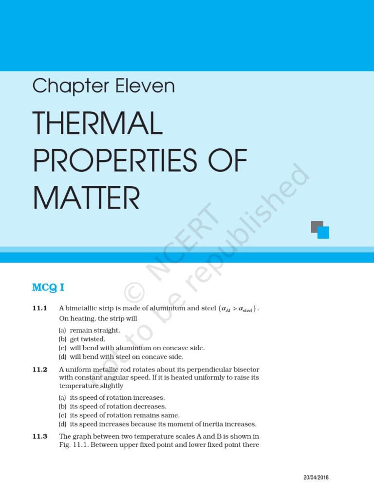 Thermal Properties of Matter Chapter MCQs | PDF | Thermal Expansion ...
