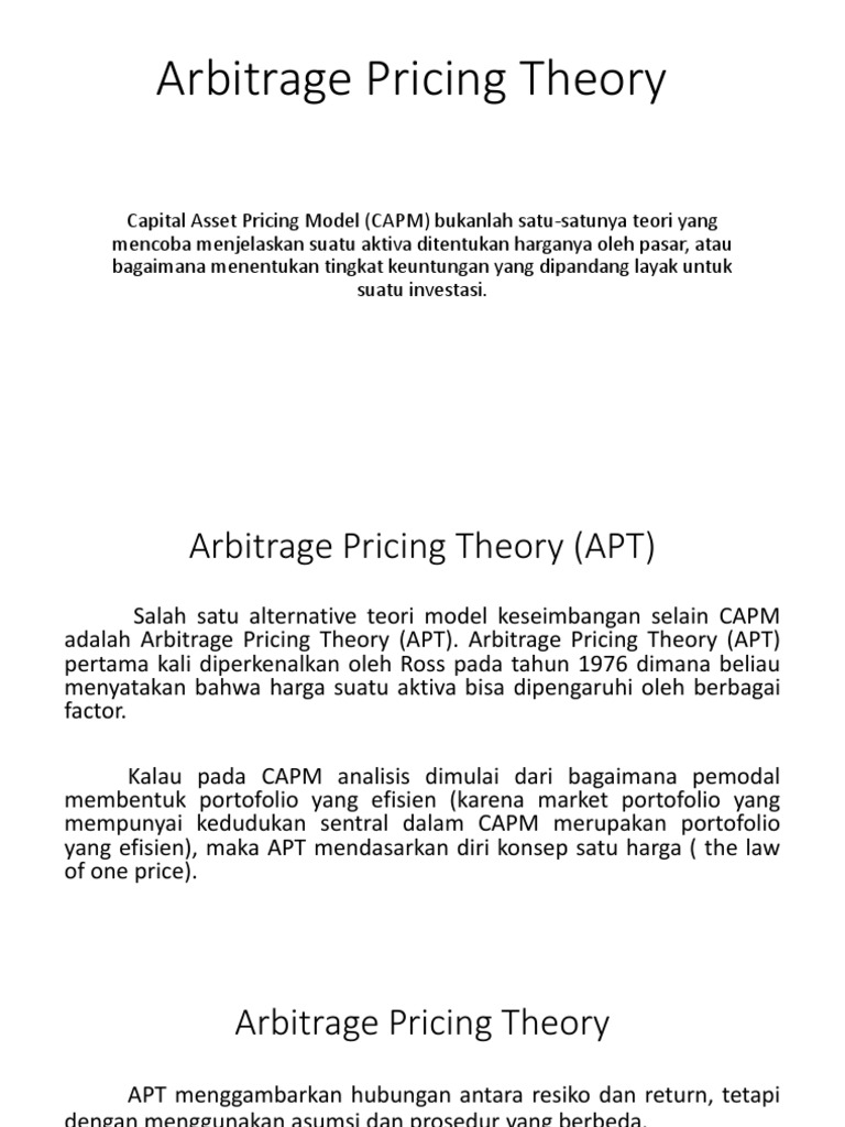 Arbitrage Pricing Theory | PDF