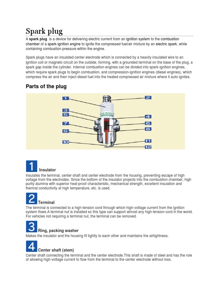 Spark Plug: Parts of The Plug | PDF | Internal Combustion Engine ...