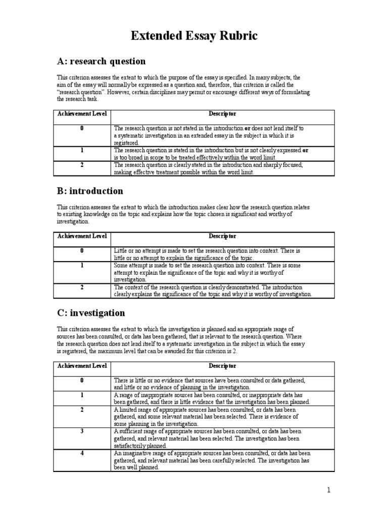 Extended Essay Grading Criteria | PDF | Essays | Question