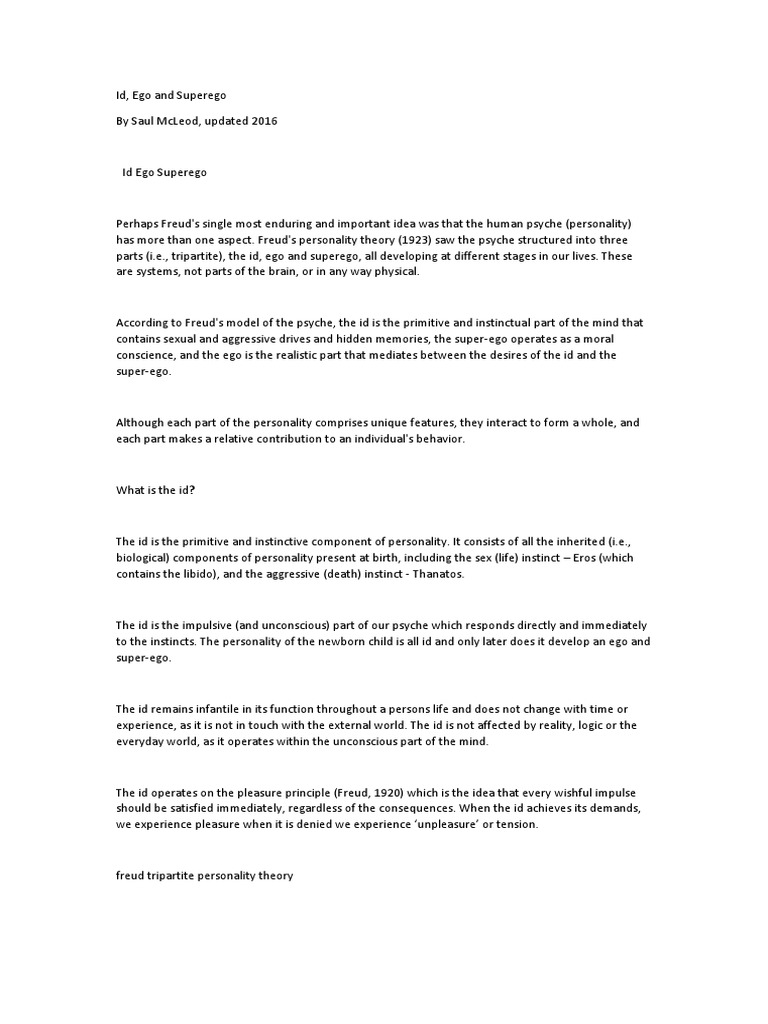 Id Ego and Super Ego by Freud | PDF | Personality Psychology | Id