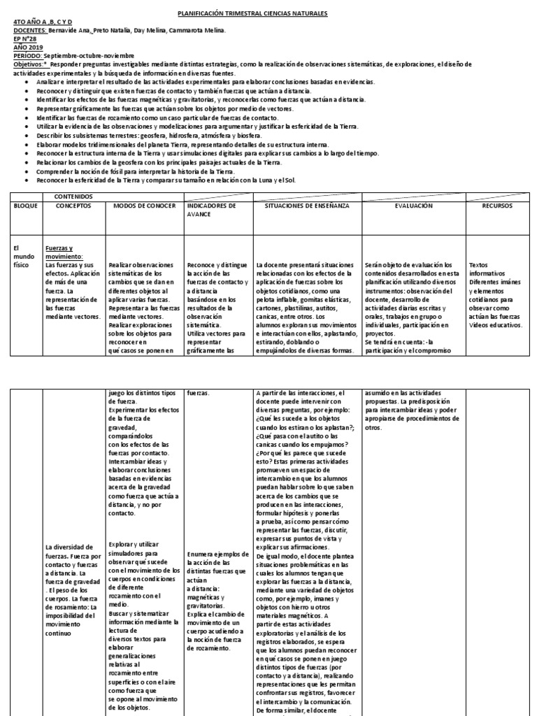Planificación Trimestral 3 Ciencias Naturales | PDF | Estructura de la ...