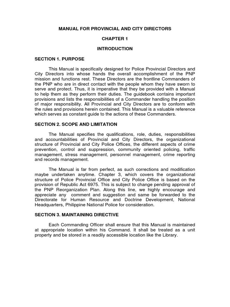 Manual For Provincial and City Directors Section 1. Purpose | PDF ...