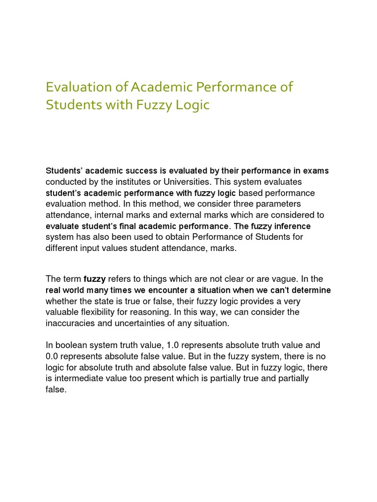 Evaluation of Academic Performance of Students With Fuzzy Logic | PDF ...