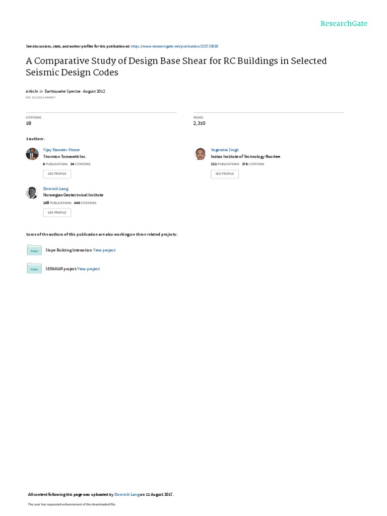 A Comparative Study of Design Base Shear For RC Buildings in Selected ...