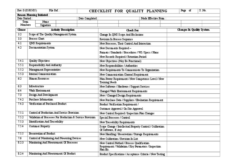 Quality Planning Checklist | PDF | Verification And Validation | Specification (Technical Standard)