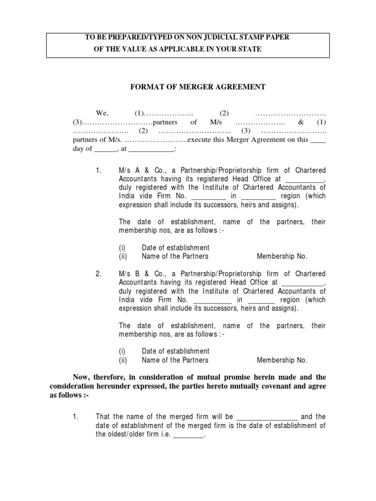 Format of Merger Agreement | PDF | Mergers And Acquisitions | Civil Law ...