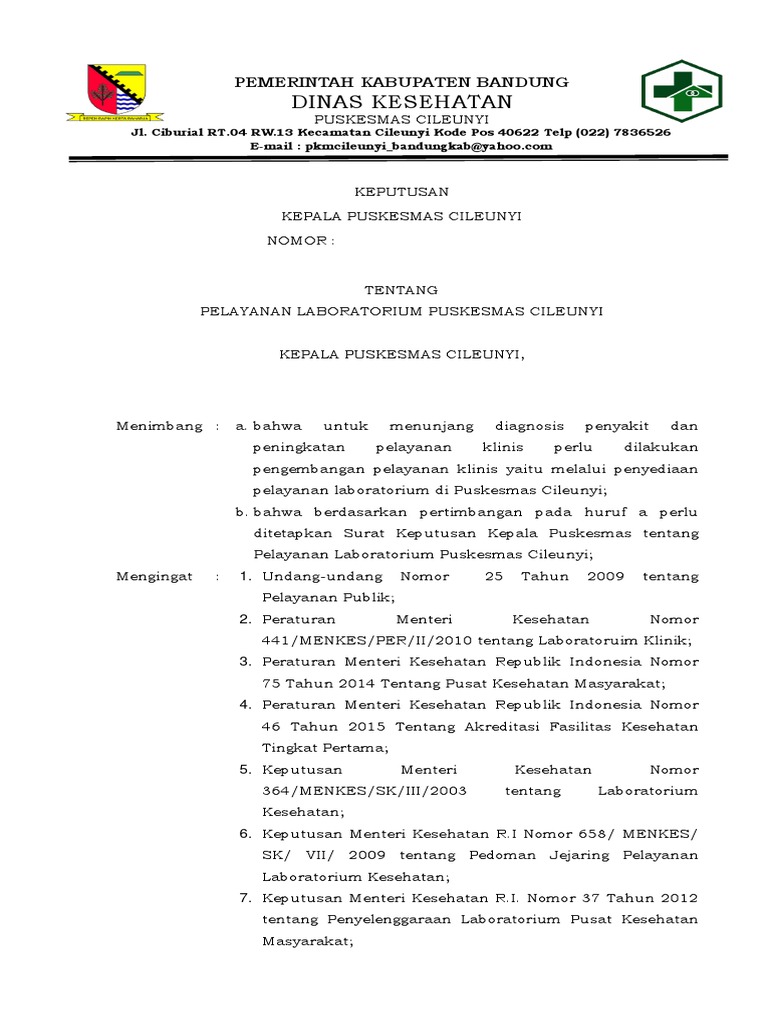 SK Pelayanan Laboratorium | PDF