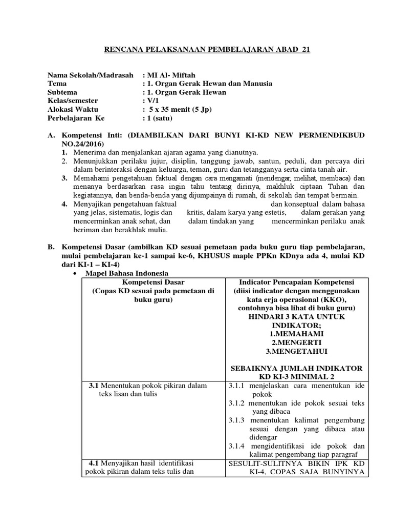 Contoh RPP Tematik Kls 5 Rev ABAD 21 | PDF