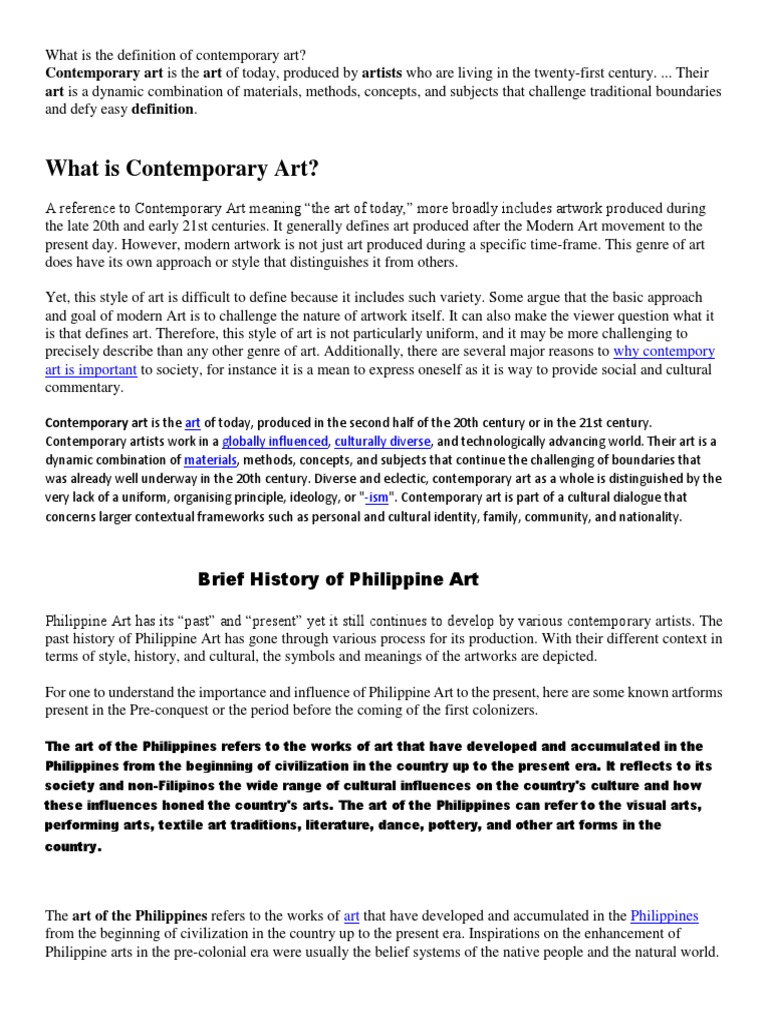 Definition of Contemporary Art | PDF | Contemporary Art | Critical Theory