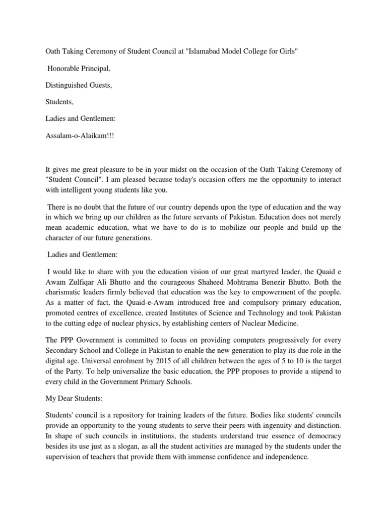 Oath Taking Ceremony Script | PDF | Pakistan Peoples Party | Pakistan