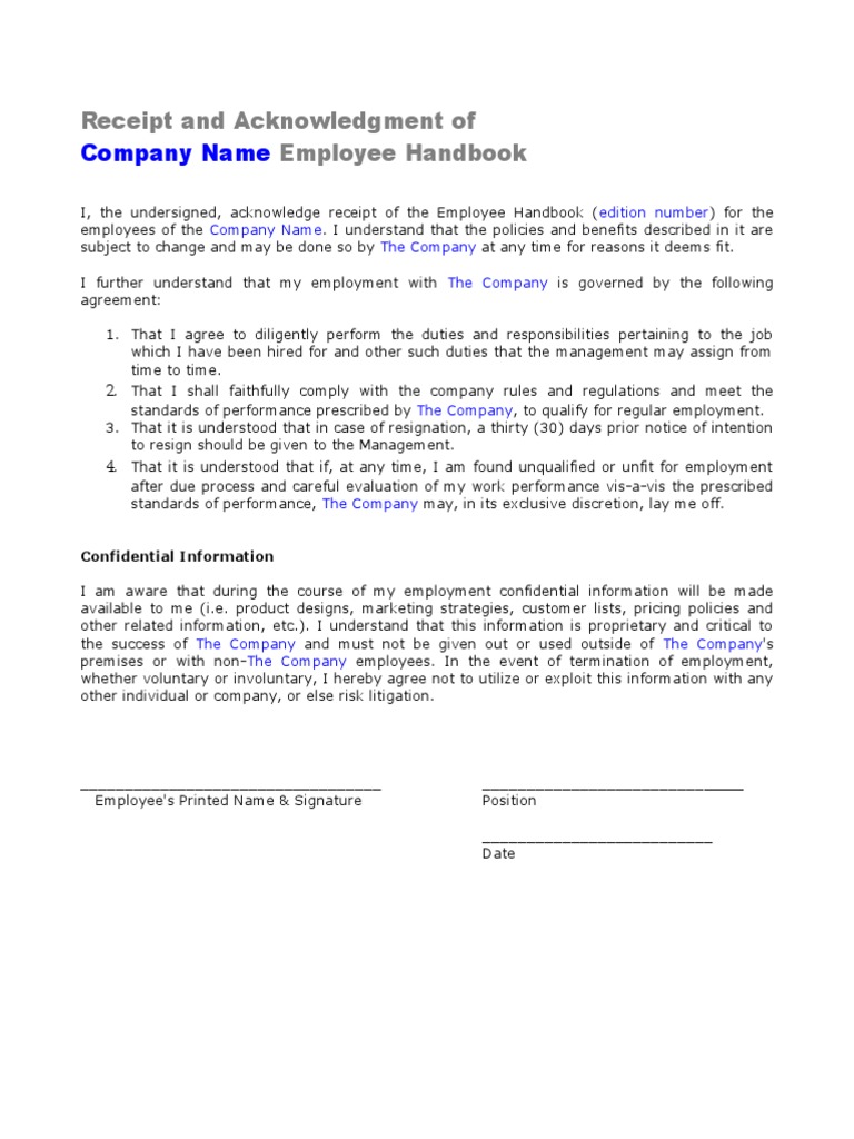 Receipt and Acknoledgment | PDF | Employment | Salary