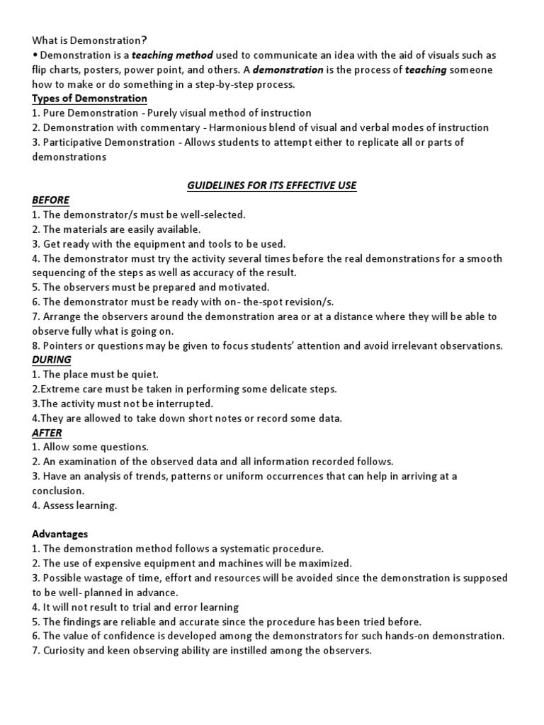 Types of Demonstration: Guidelines For Its Effective Use Before | PDF ...