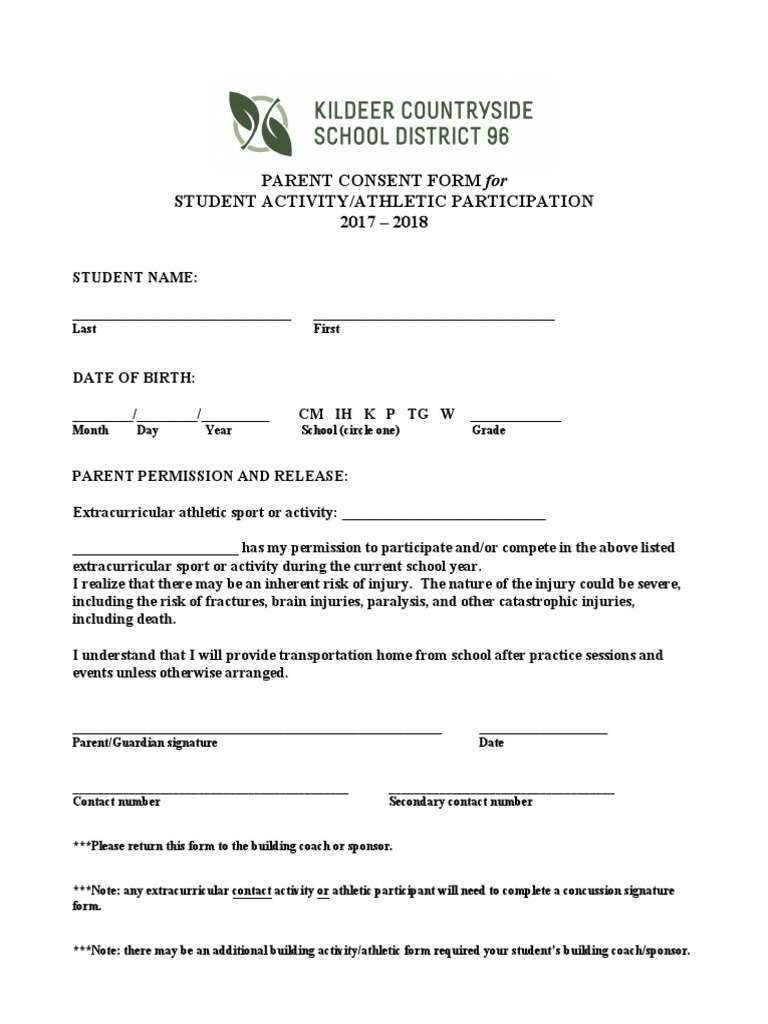 PARENT CONSENT FORM Athletic Participation 1718 | PDF