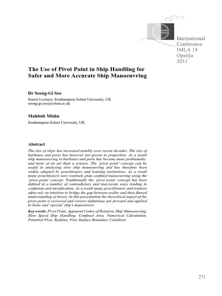 Use of Pivot Point in Ship Handling PDF | PDF | Fluid Dynamics | Ships