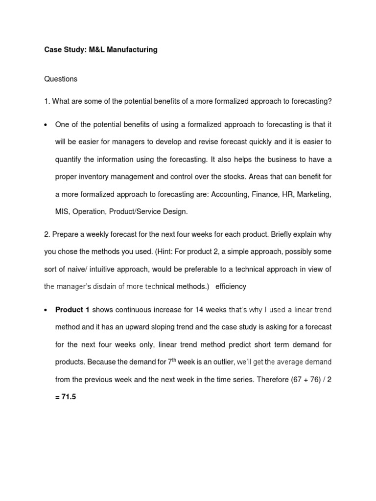 Case Study M&L Manufacturing | PDF | Forecasting | Employment