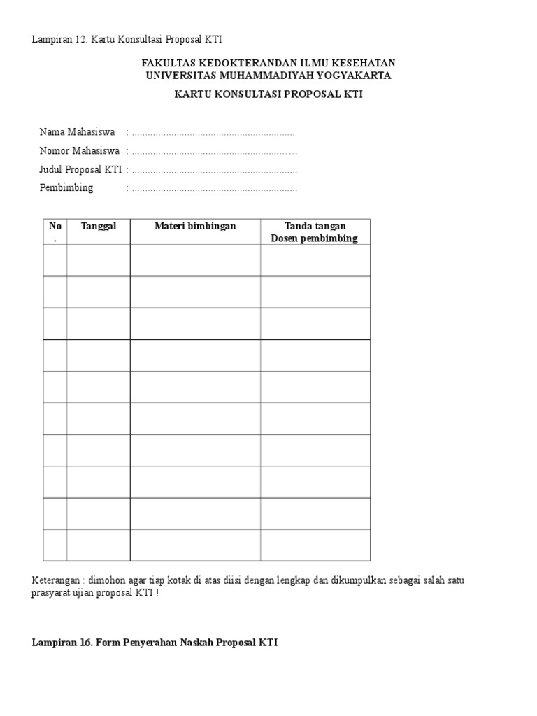 Form TTD Pembimbing Dan Penyerahan Proposal Kti | PDF