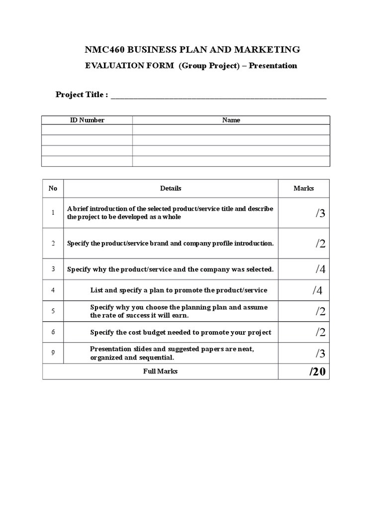 Business Plan & Marketing Evaluation Form | PDF | Economies | Business