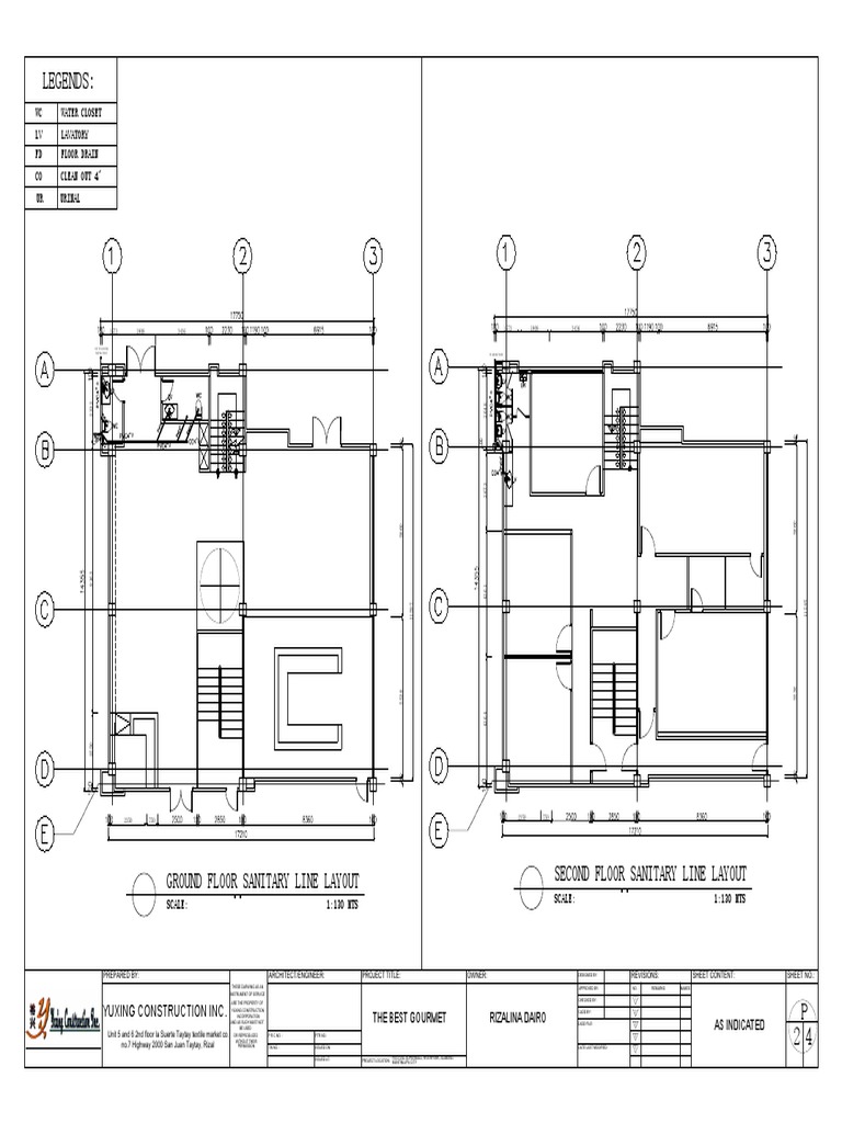 Legends:: Ground Floor Sanitary Line Layout Second Floor Sanitary Line ...