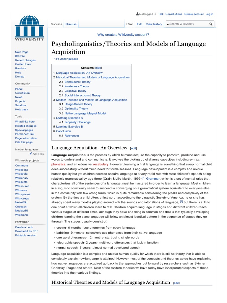 Theories and Models of Language Acquisition | PDF | Language ...