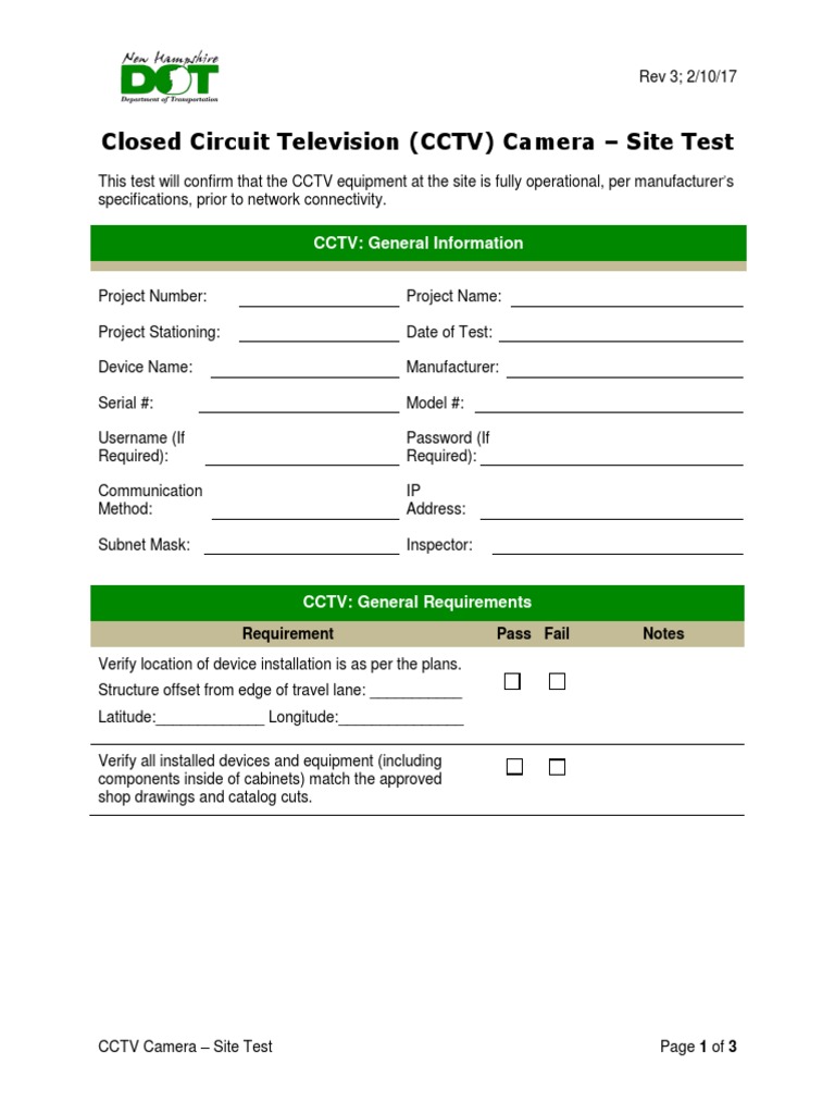 Closed Circuit Television (CCTV) Camera - Site Test | PDF | Closed ...