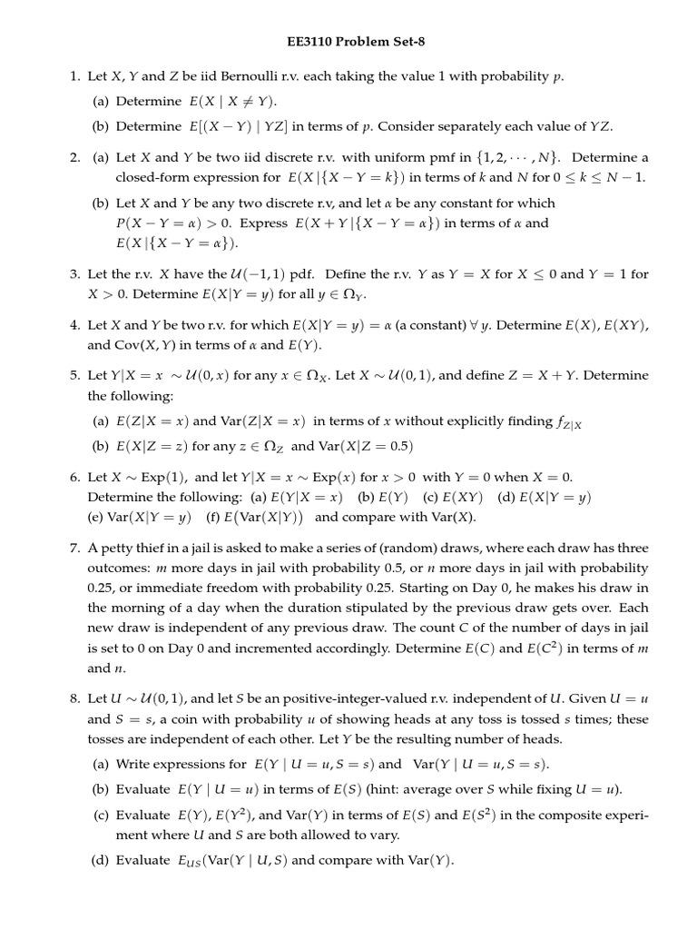 EE3110 Problem Set-8 | PDF | Poisson Distribution | Teaching Mathematics