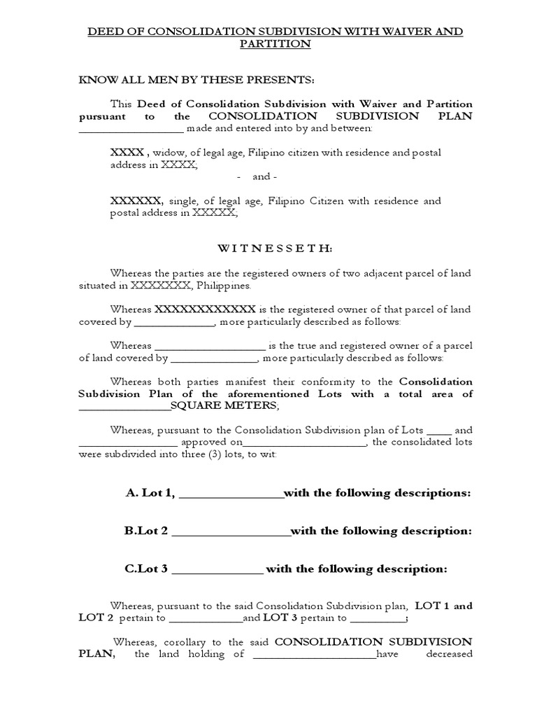 Consolidation Subdivision agreement | Land Lot | Real Property Law ...