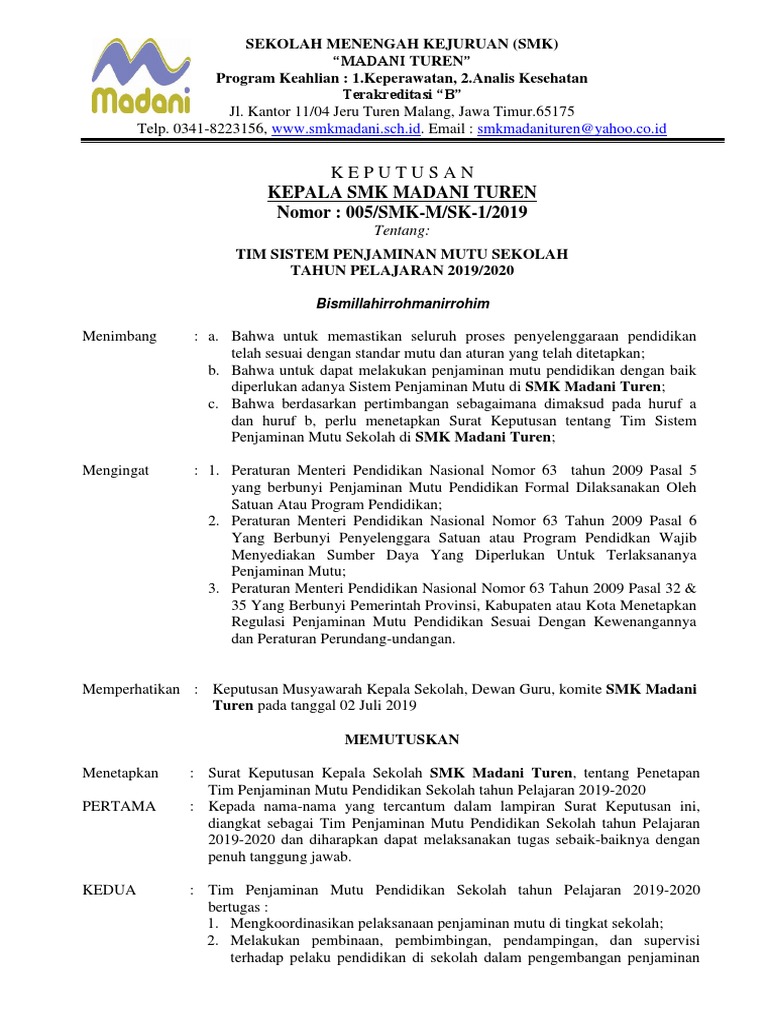 Contoh SK Tim Spmi SMK Jakarta | PDF