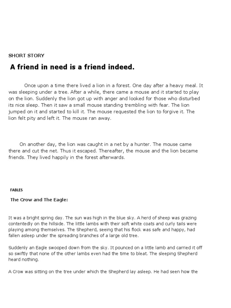 A Friend in Need Is A Friend Indeed.: Short Story | PDF | Sheep