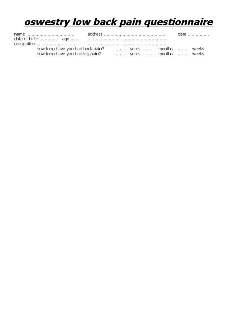 Oswestry Low Back Pain Questionnaire | Download Free PDF | Analgesic | Pain