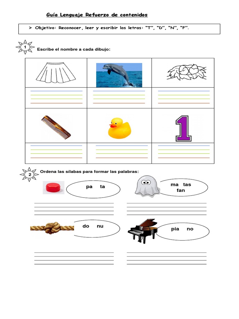 Guía Lenguaje Repaso T, D, N, F. | PDF