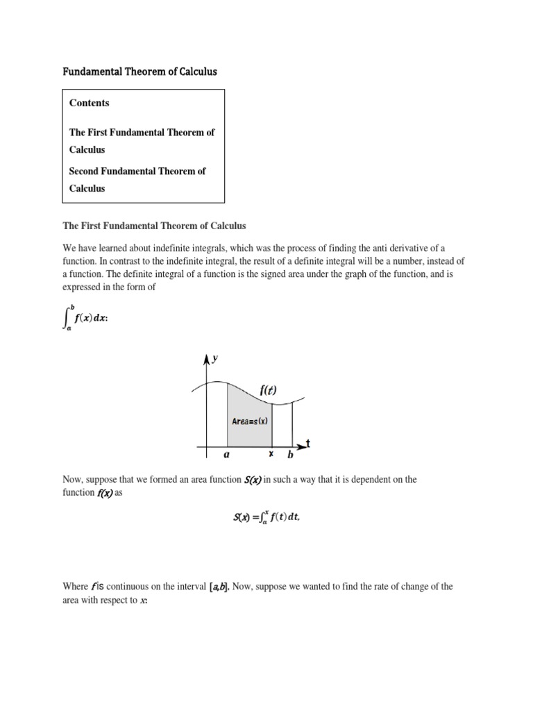 The First Fundamental Theorem of Calculus Second Fundamental Theorem of ...