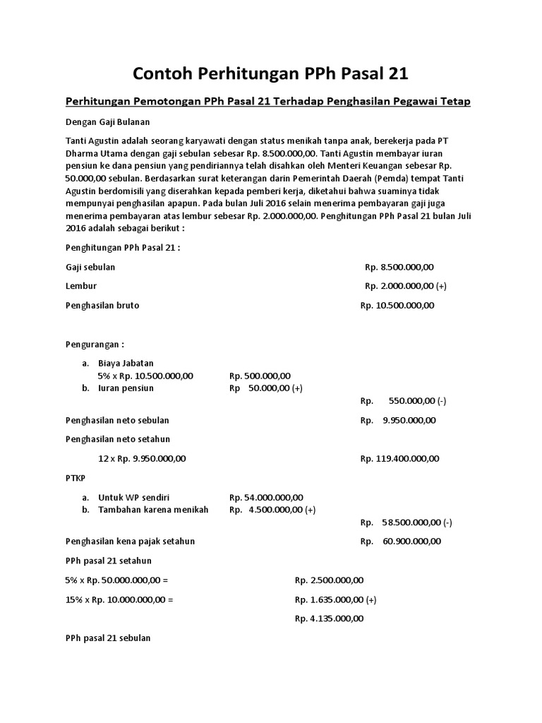 Contoh Perhitungan PPH Pasal 21 | PDF