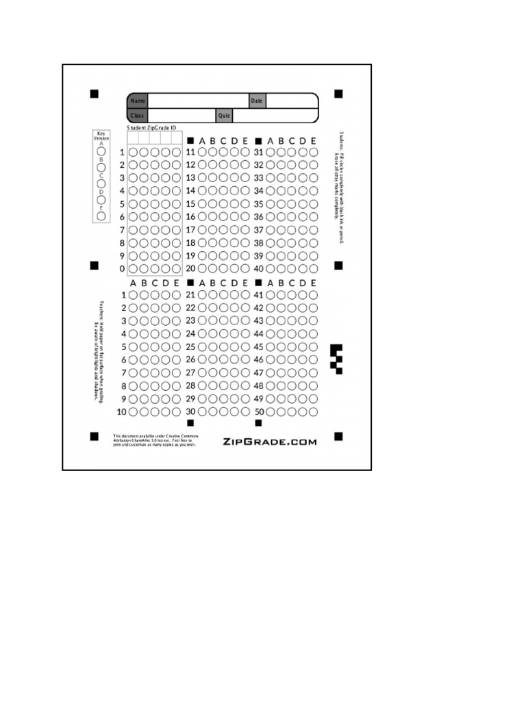 Zip Grade Sheet 50 Items | PDF