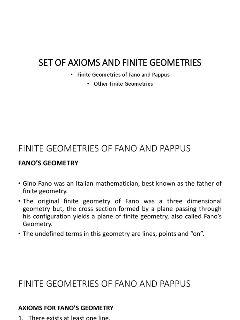 Finite Geometries: Fano and Pappus Axioms | PDF | Line (Geometry ...