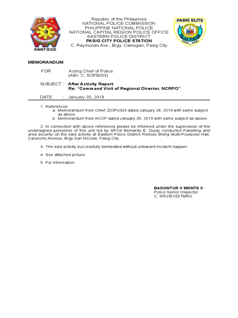 Pasig City Police Station: Badontur V Monte Ii | PDF