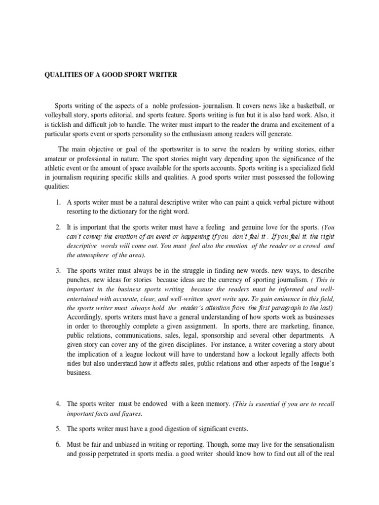 Essential Qualities of a Sports Writer | PDF | Writers | Sports