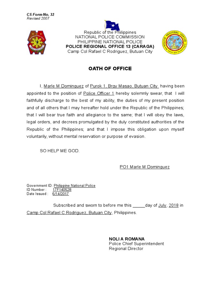 Oath of Office: Police Regional Office 13 (Caraga) | PDF
