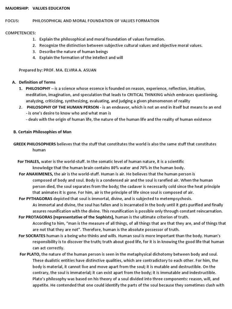 Philosophical Foundations of Values Formation: An Analysis of ...