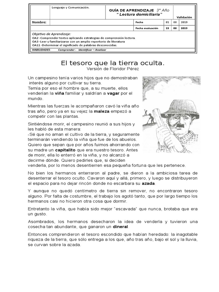 Lectura Domiciliaria 3, El Tesoro. | PDF | Comprensión lectora