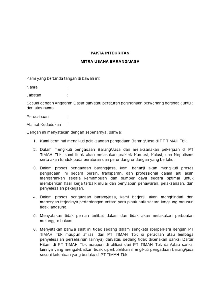 Form Pakta Integritas | PDF