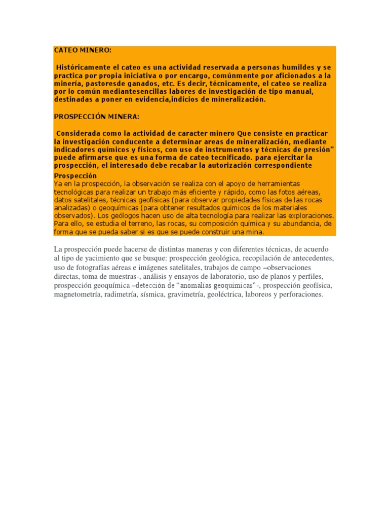 Cateo y Prospección en Minería | PDF | Minería | Evaluación de impacto ...